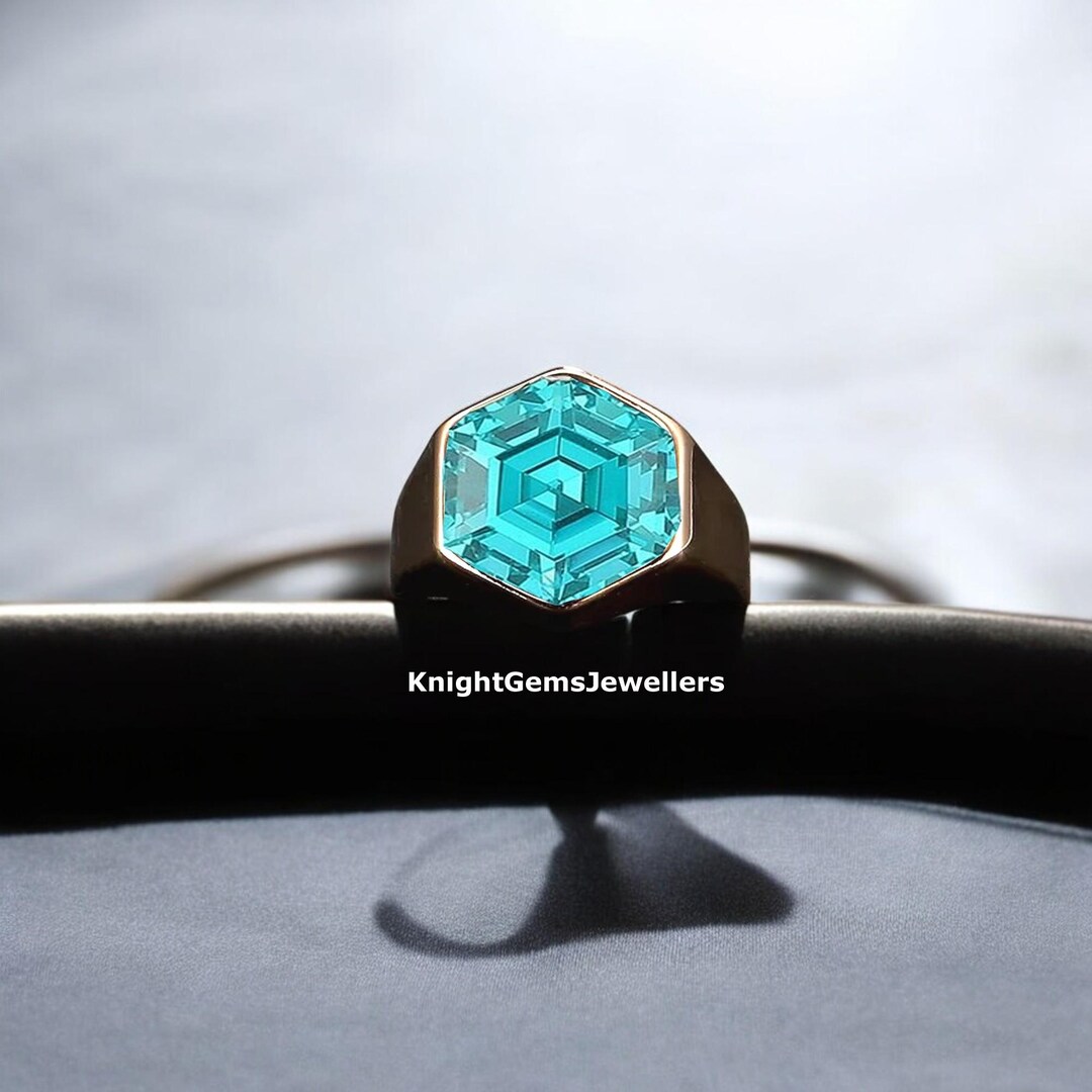 Paraiba Tourmaline Ring Hexagon Cut October Birthstone Sterling Silver ...