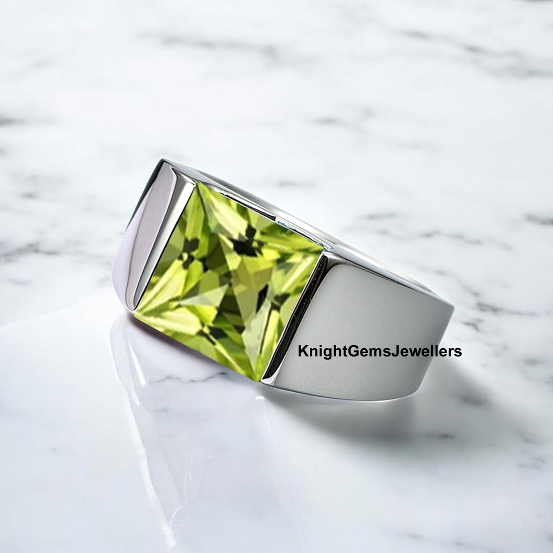 Princess Cut Peridot Ring, August Birthstone, Solid 925 Sterling Silver ...