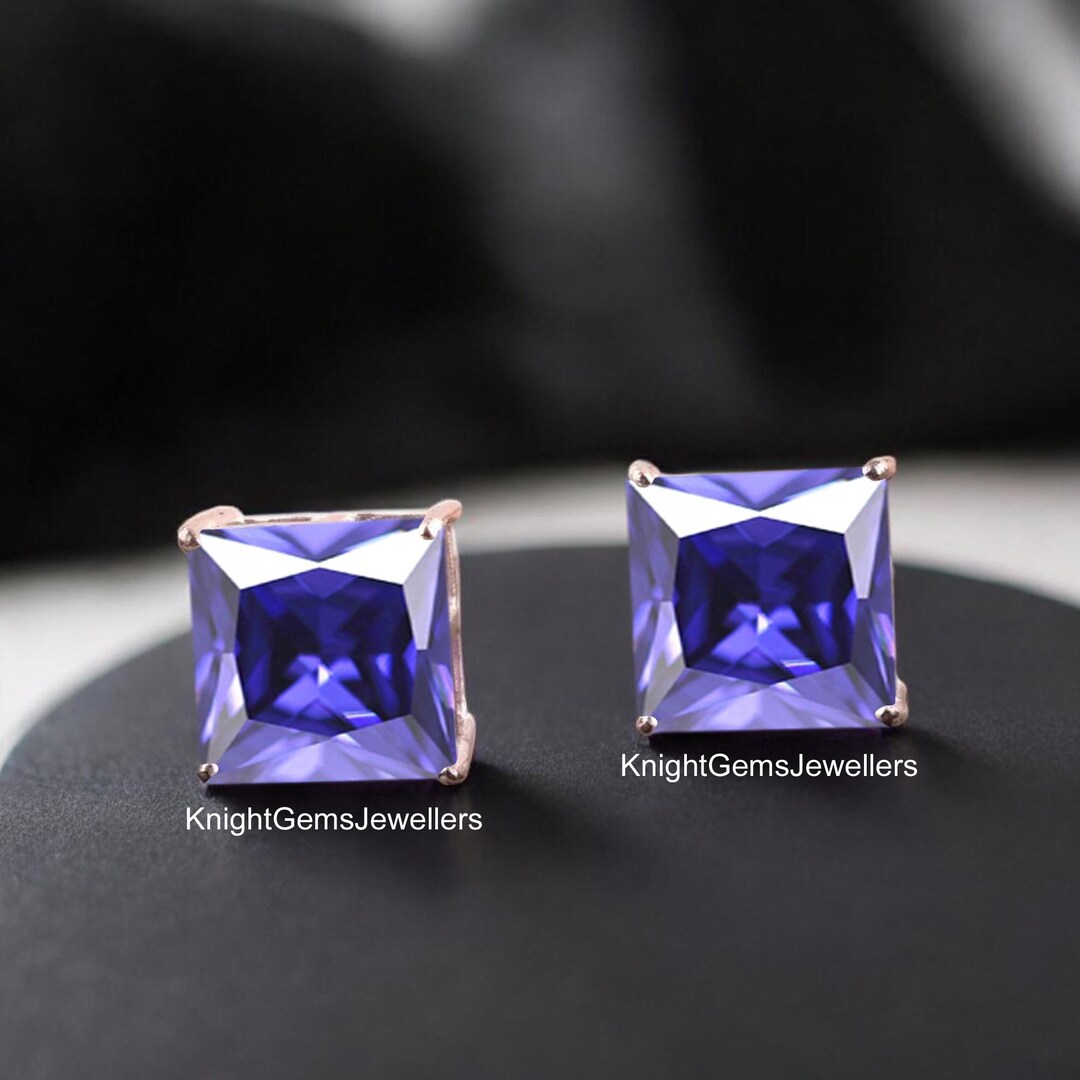 Tanzanite Earrings, Princess Cut Tanzanite Earrings, Royal Blue ...