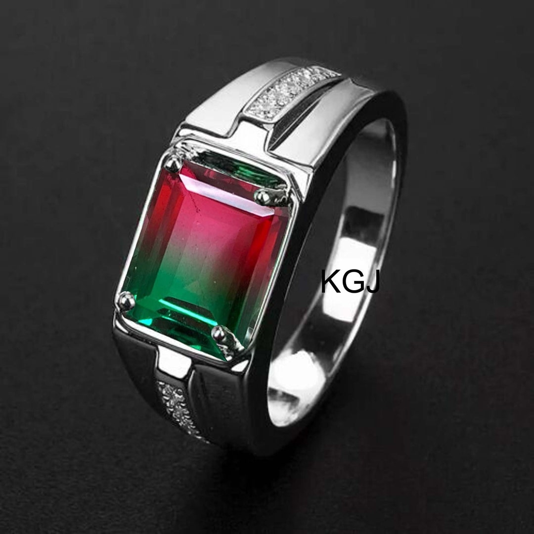 Men's Tourmaline Ring, Watermelon Tourmaline Ring, Bio Tourmaline Ring ...