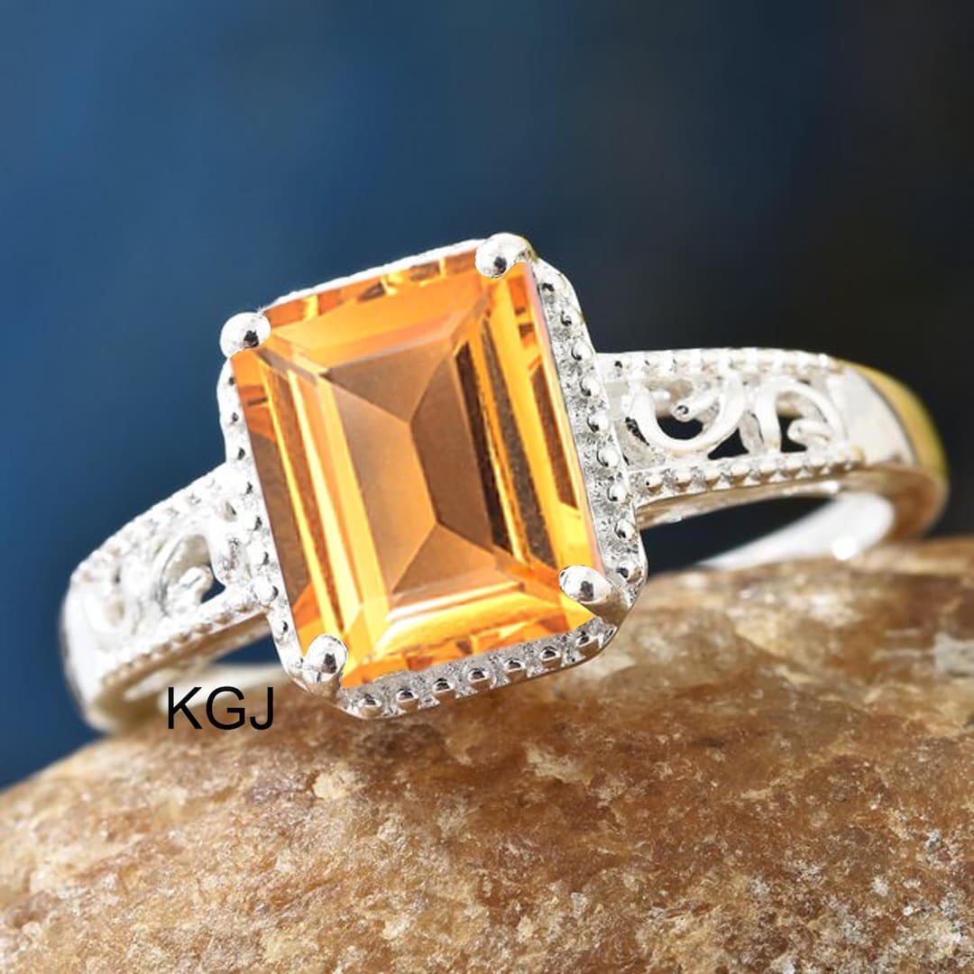 Yellow Topaz Ring Emerald Cut Topaz Ring November Birthstone - Etsy