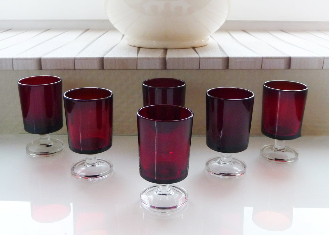 6 Luminar "cavalier" Glasses, Ruby Red Wine Glasses, BRANDY Glasses ...