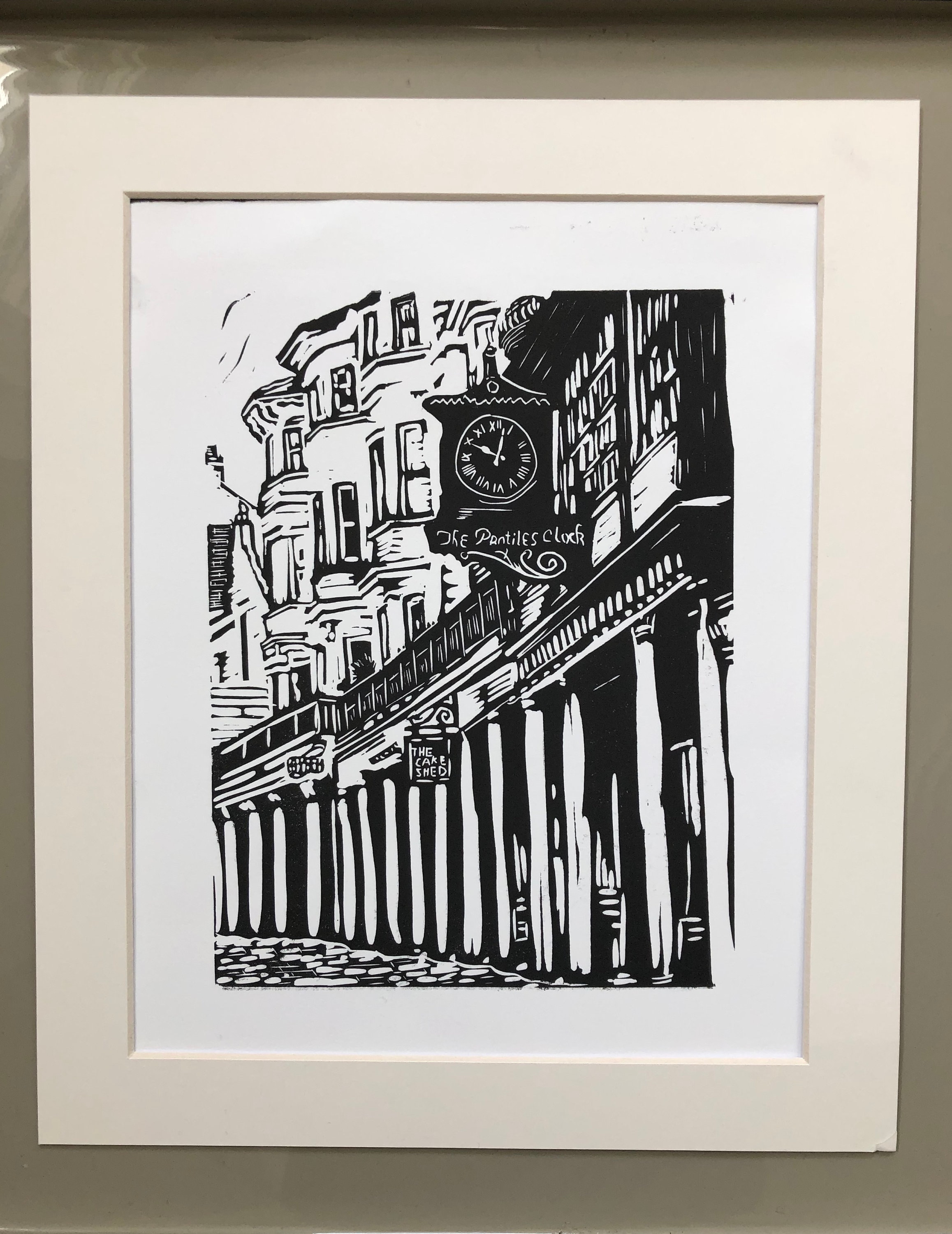 Estampado linocut hecho a mano, The Pantiles, Tunbridge Wells, Under ...