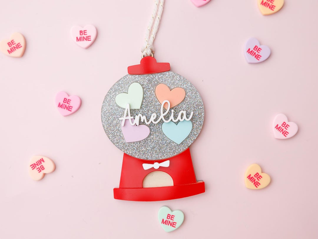 Personalized Gumball Machine Valentine's Basket Tag: Acrylic or Wood - Etsy