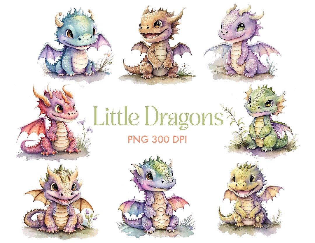 Watercolor Dragons Clipart Bundle, Cute Dragon Clipart, Cute Baby ...