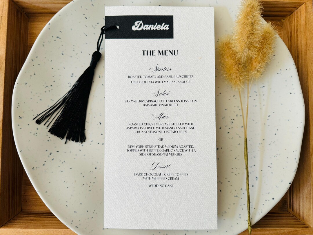 4x8 Wedding Menu Black and White, Place Cards and Menu Personalized ...