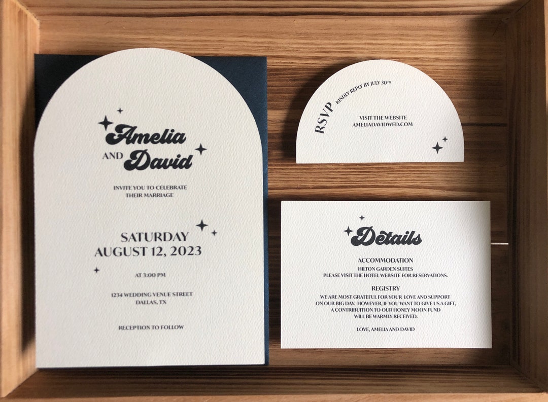 Arched Wedding Invitation Suite Retro Modern Minimalist Celeste - Etsy
