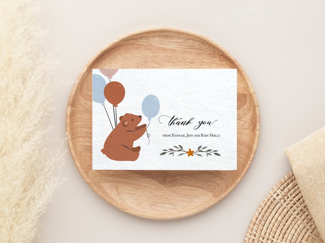 Boy Bear Baby Shower Thank You Cards Bear With Blue Balloons Boy ...
