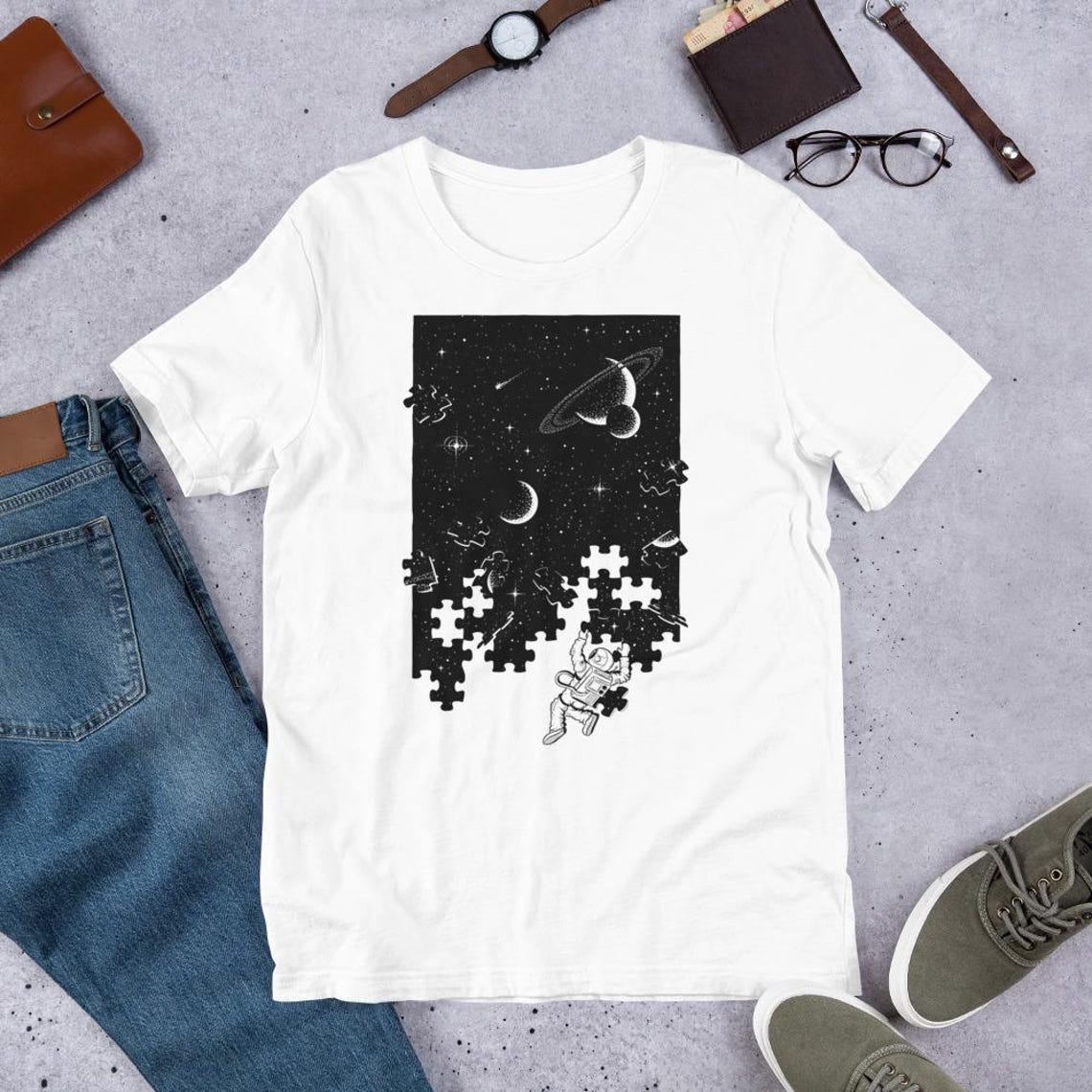 Astronaut Cosmic Universe Galaxy Space Puzzle Unisex T-shirt - Etsy