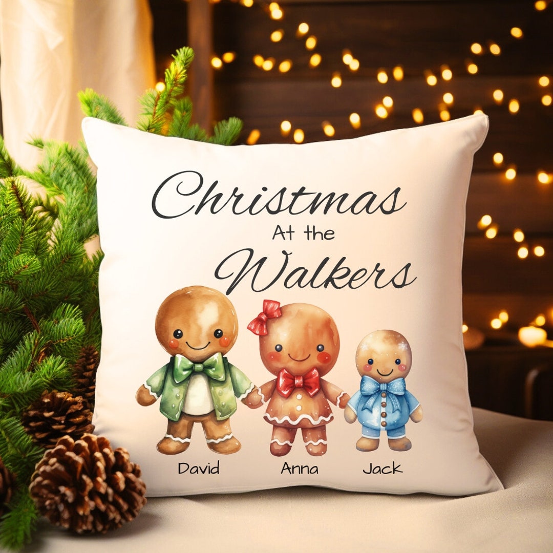 Personalized Gingerbread Family Linen Cushion: Christmas Home Decor - Etsy