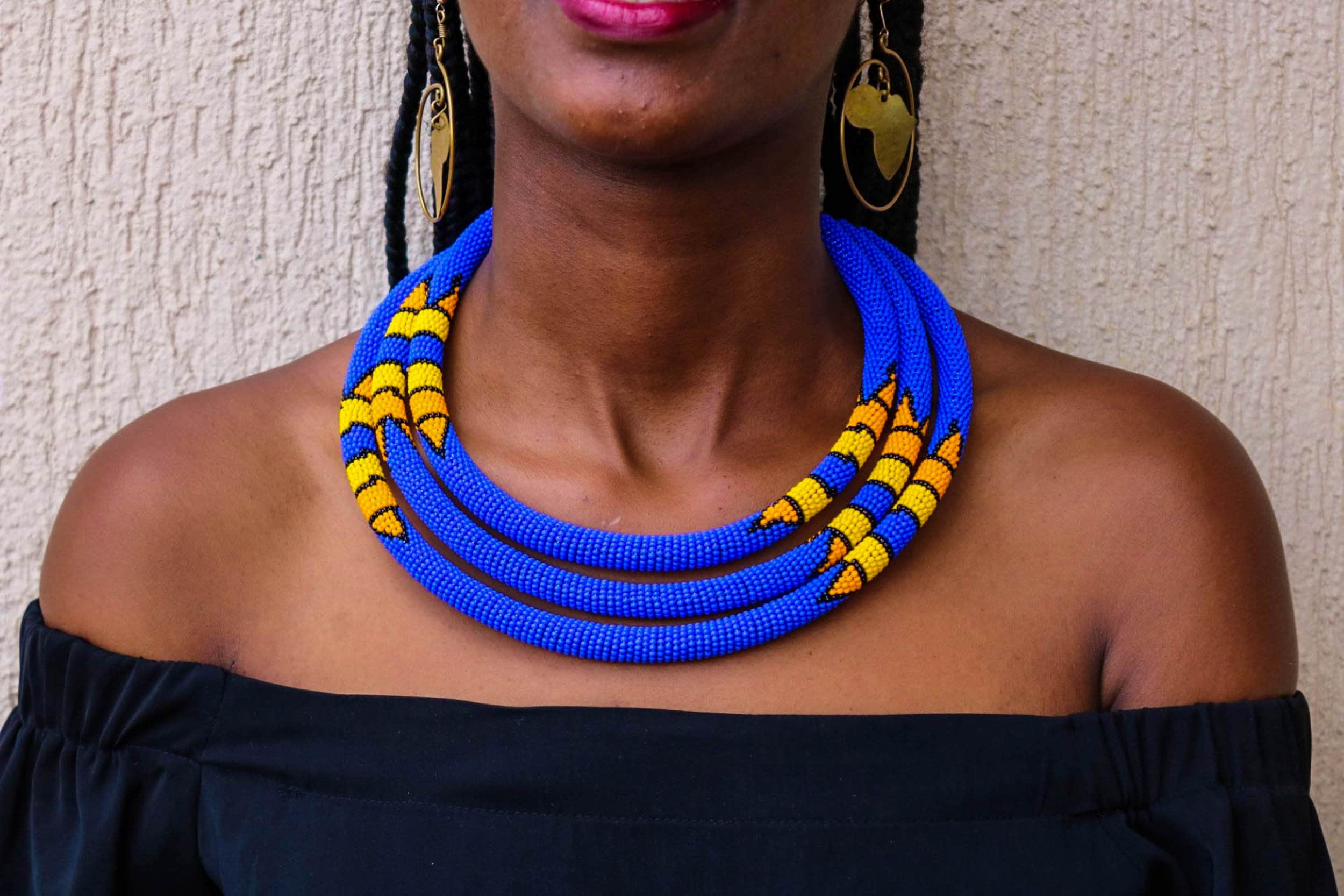 African Beaded Necklace African Jewelry Masai Necklace Blue Etsy