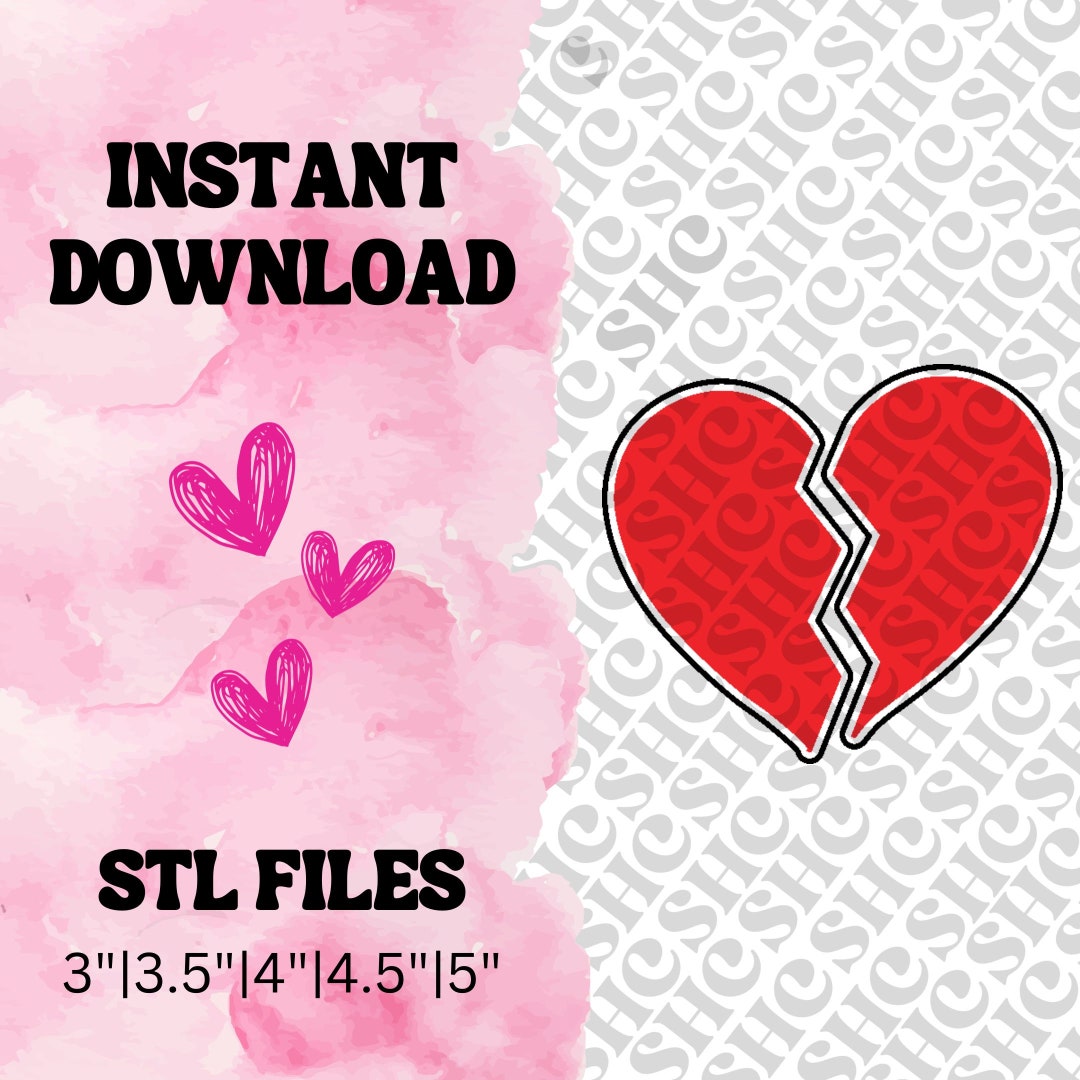 Heartbreak Heart STL File, Broken Heart Cookie Cutter, Valentines ...