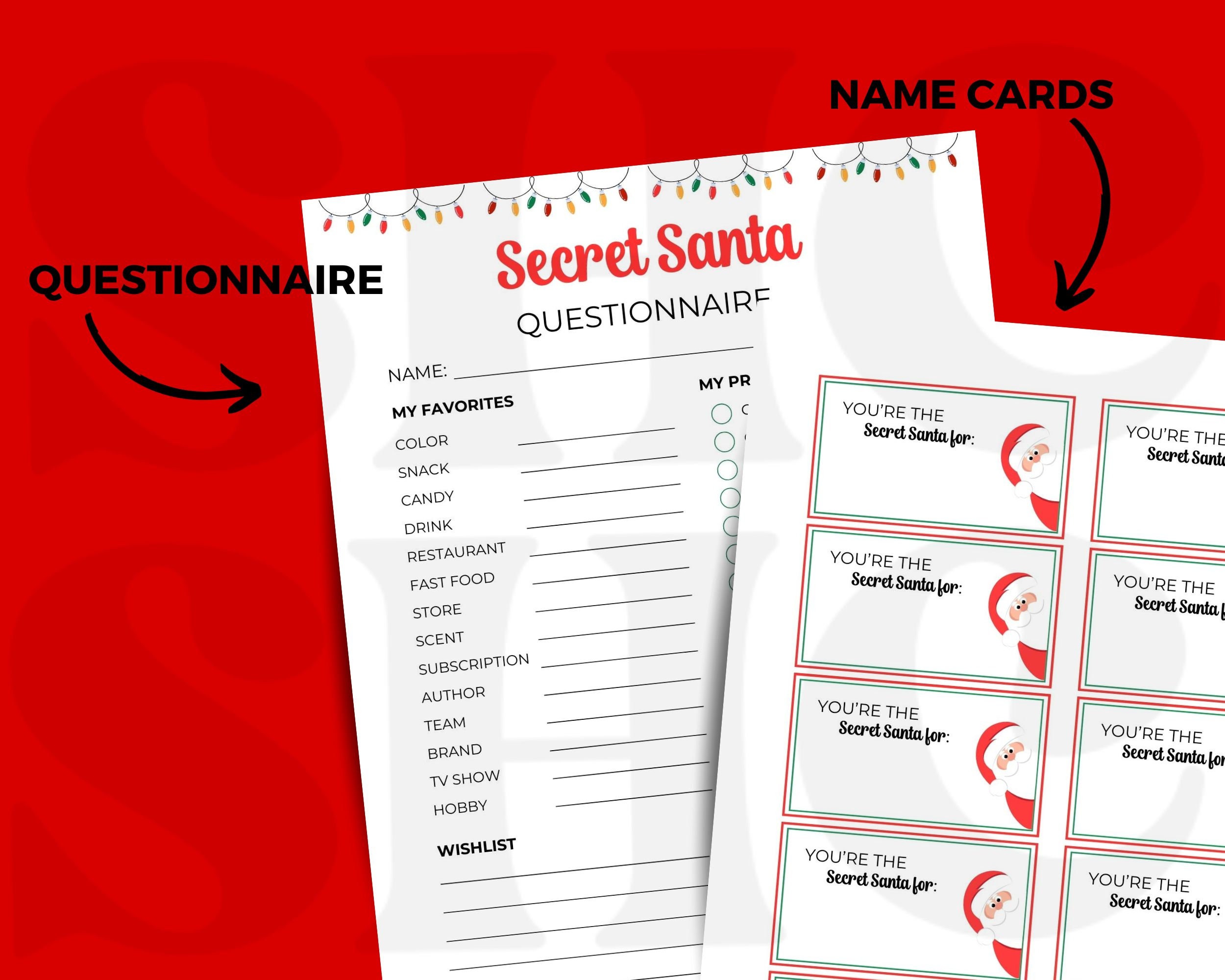 Secret Santa Questionnaire Kit Printable Holiday Gift Exchange ...