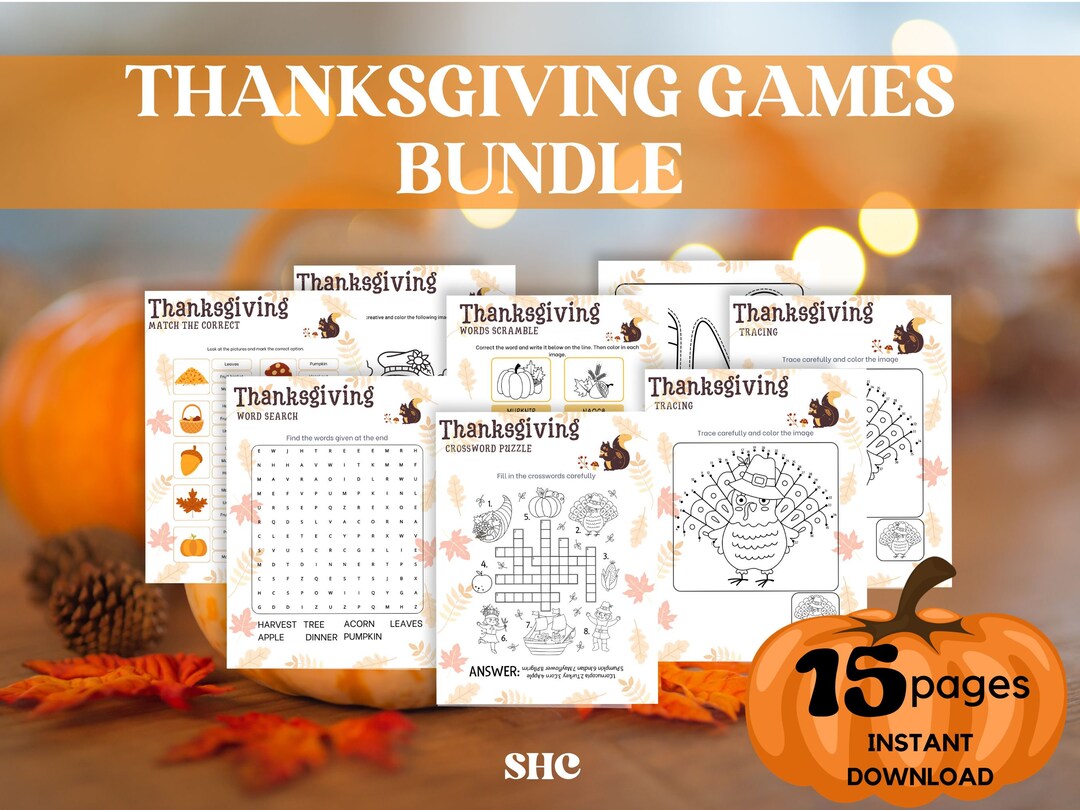 Thanksgiving Games Bundle Printable Activities for Family Fun ...