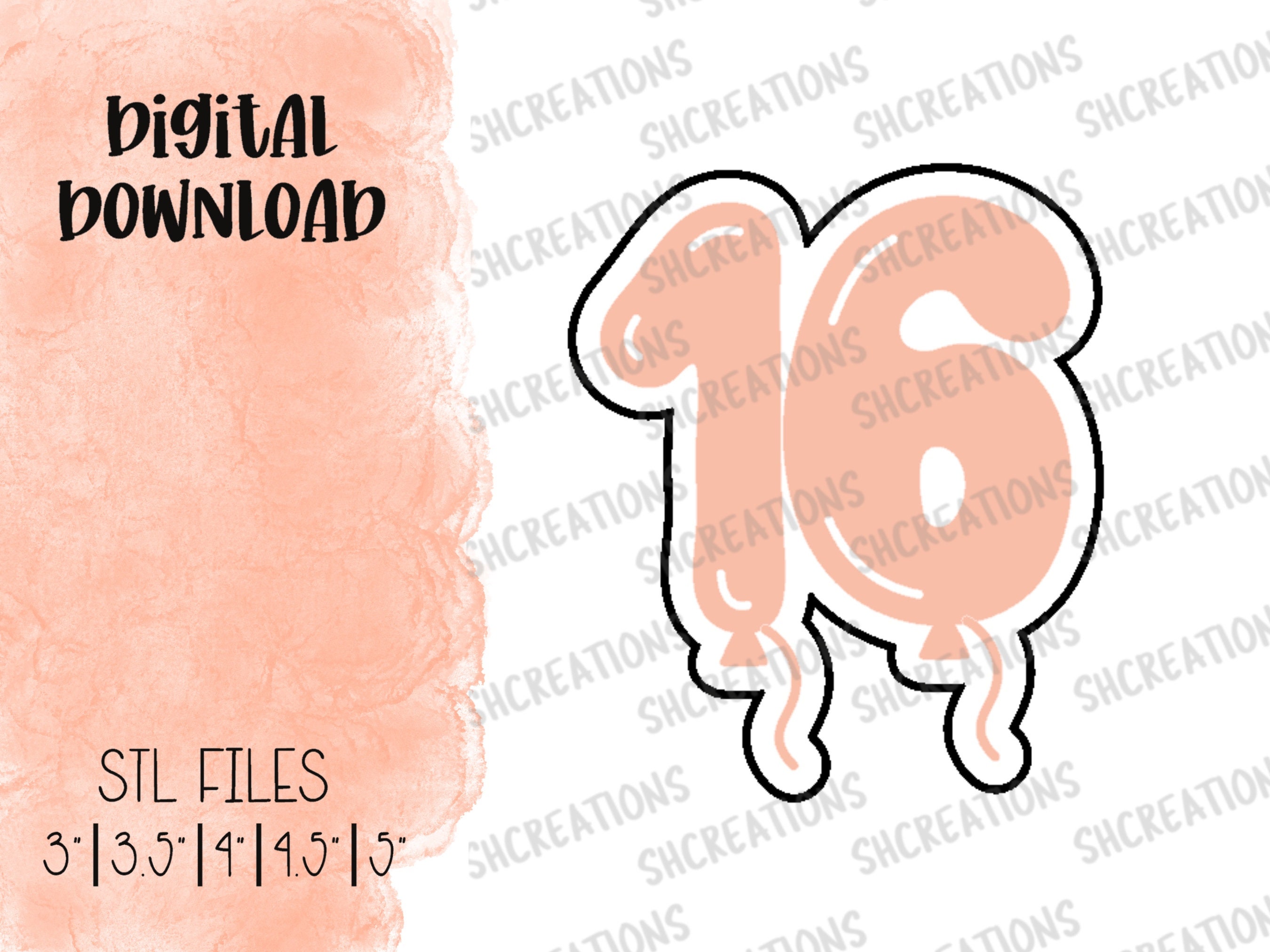 16 Balloon Cookie Cutter Sweet Sixteen STL 16 Balloon Cutter Number STL ...