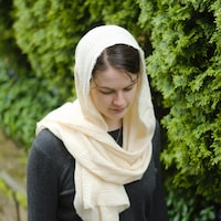 Orthodox Embroidered Scarf. Cream Floral Chiffon Hair Scarf for Women ...