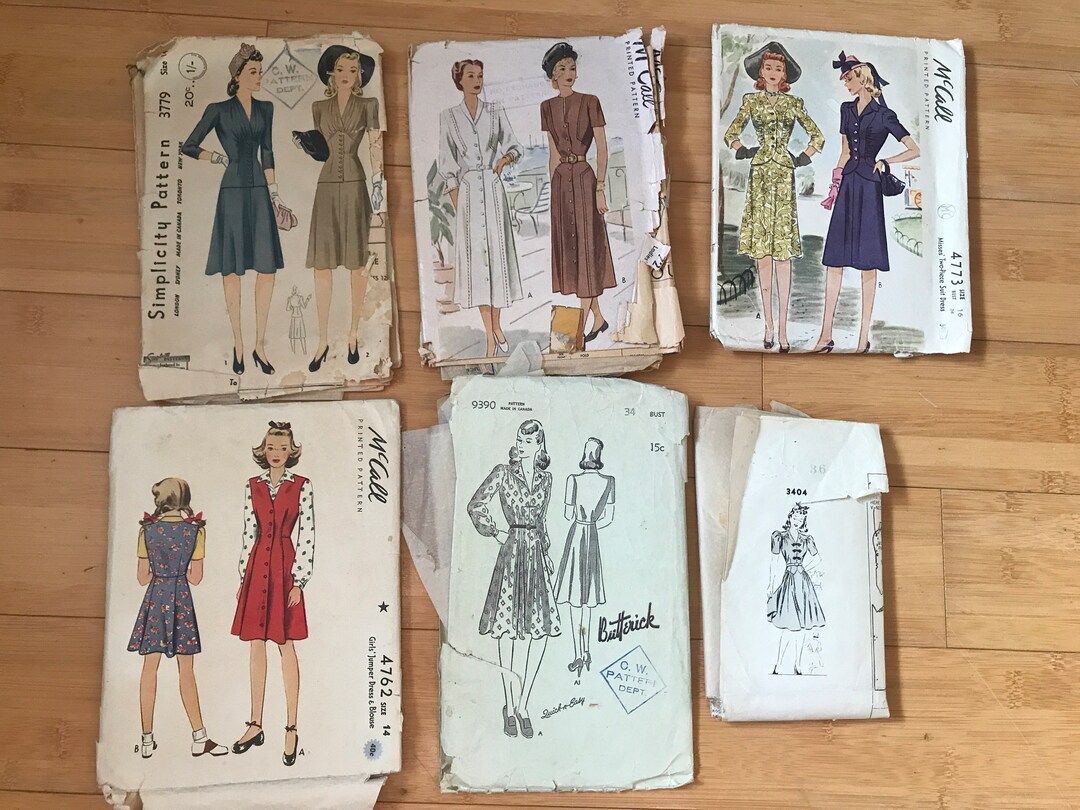 Lot of Vintage 1940's Sewing Patterns - Simplicity 3779, Mccall 7214 ...
