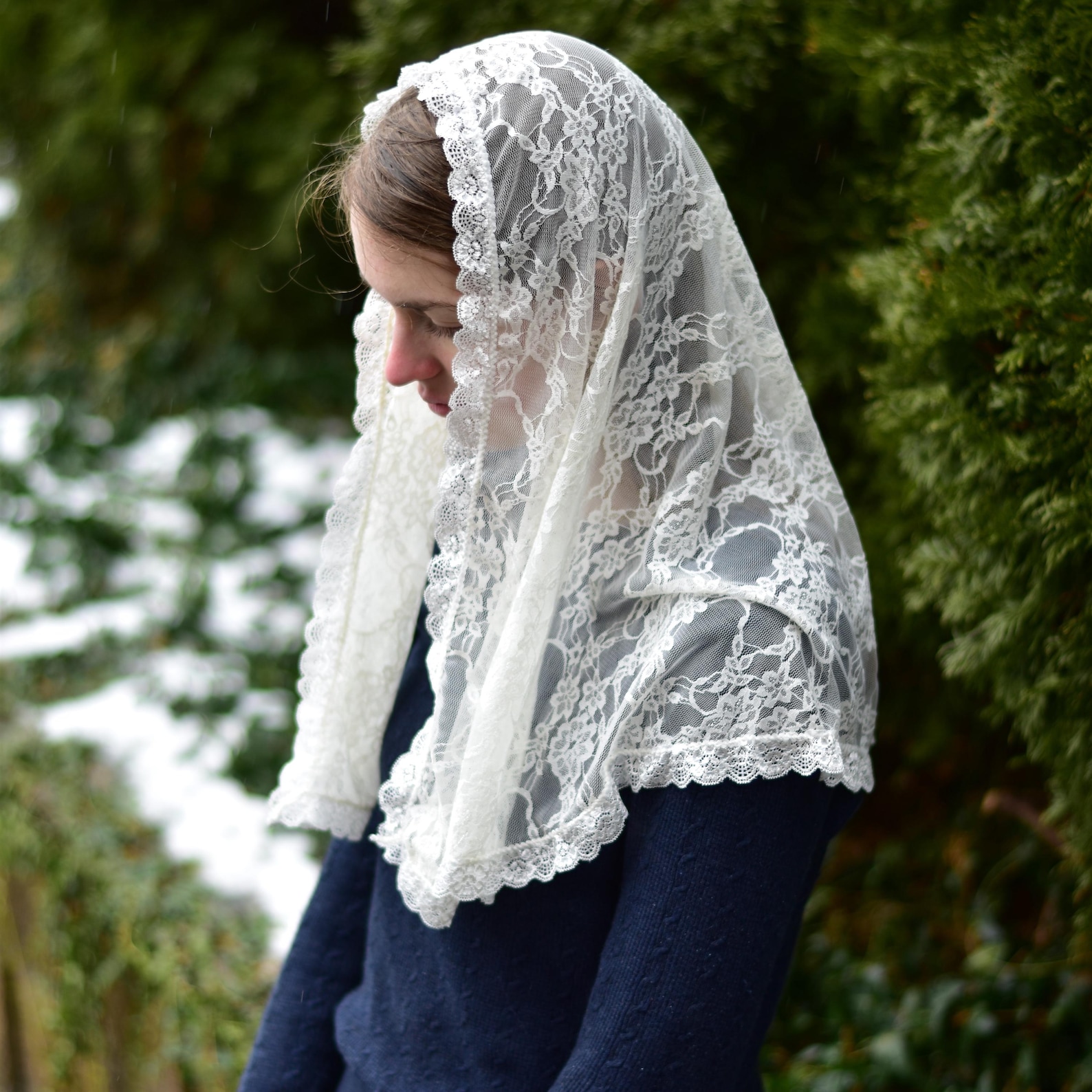 Stretch Lace Half Circle Shape Veil - Headcovering - Headscarf - Chapel ...