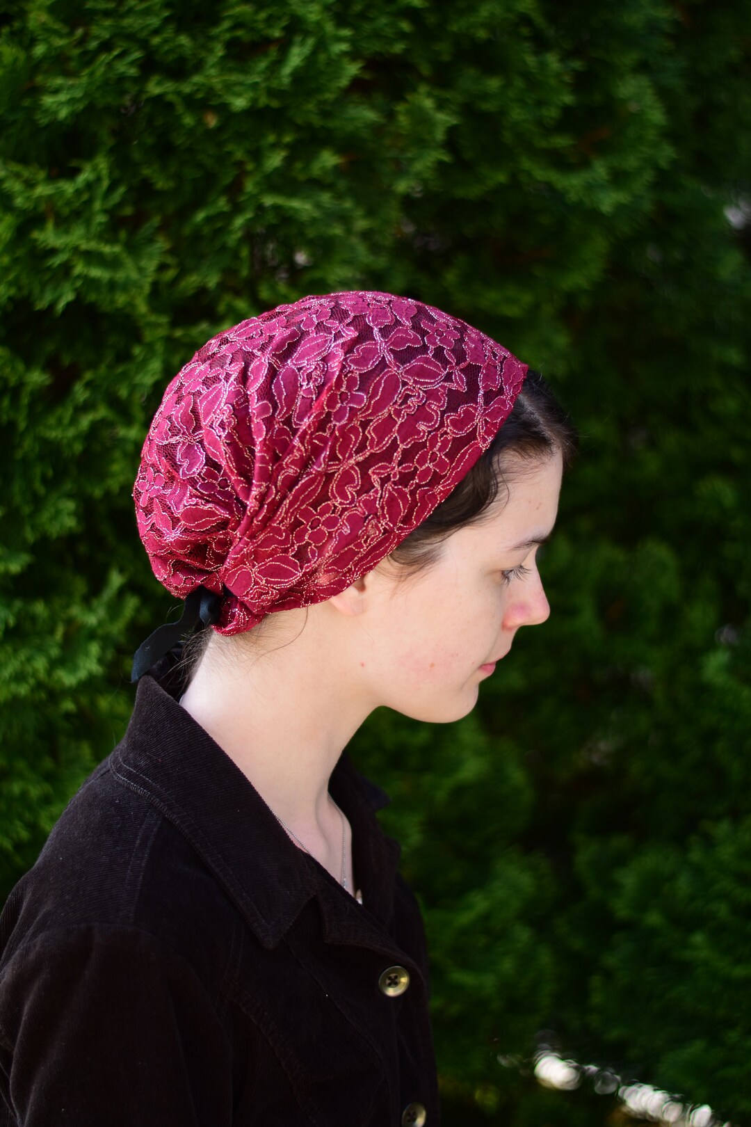 Gold Threaded Red Lace Full Coverage Headband//headwrap//headcovering//headscarf - Etsy