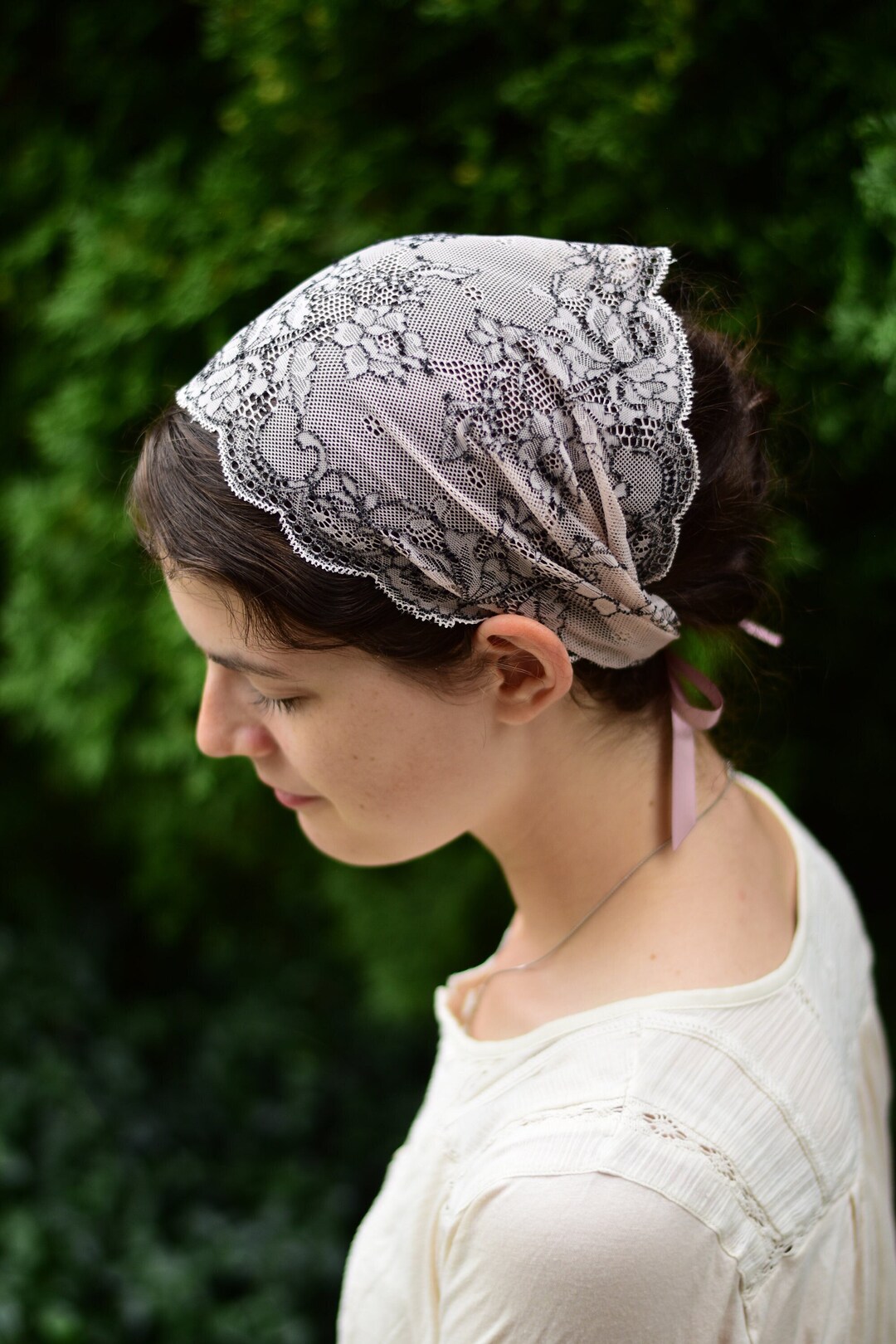 Pink/black Lace - 8 Inch Headband//headwrap//headcovering//headscarf ...