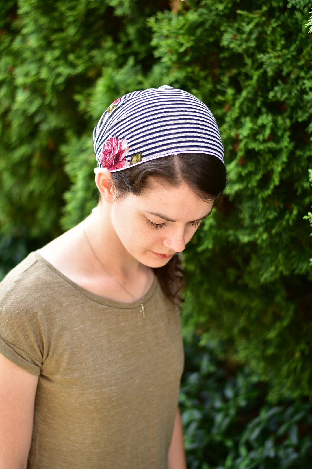 Sheer Striped Floral - 8 Inch Headband//headwrap//headcovering ...