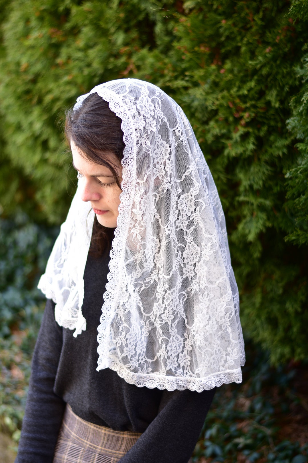 Stretch Lace Half Circle Shape Veil Large Size Headcovering Headscarf ...