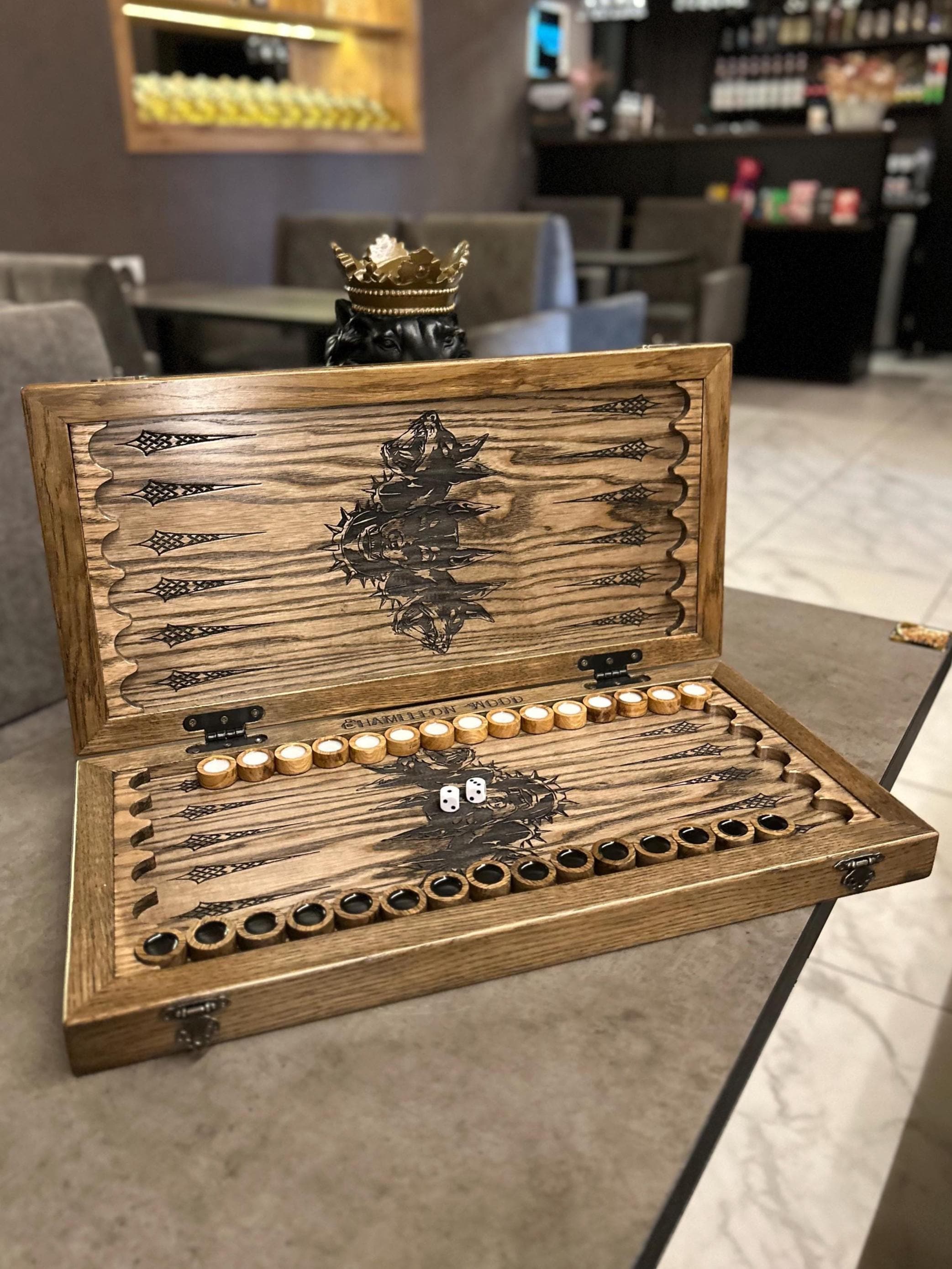 Backgammon Handmade of Ash Wood | Acrylic Painting of Doberman | Gift ...