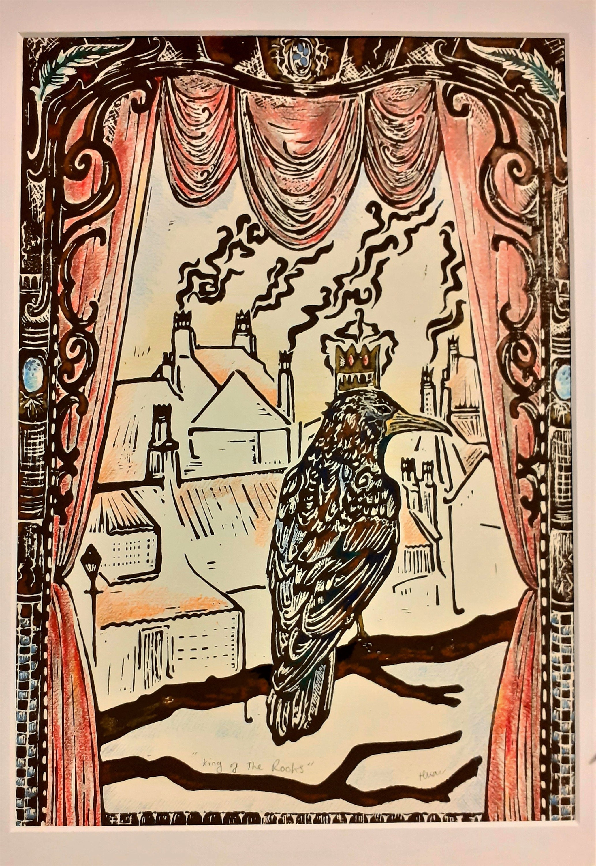 Fairy Tale Crow Lino Print, A4 Original Entitled 'king of the Rooks' A4 ...