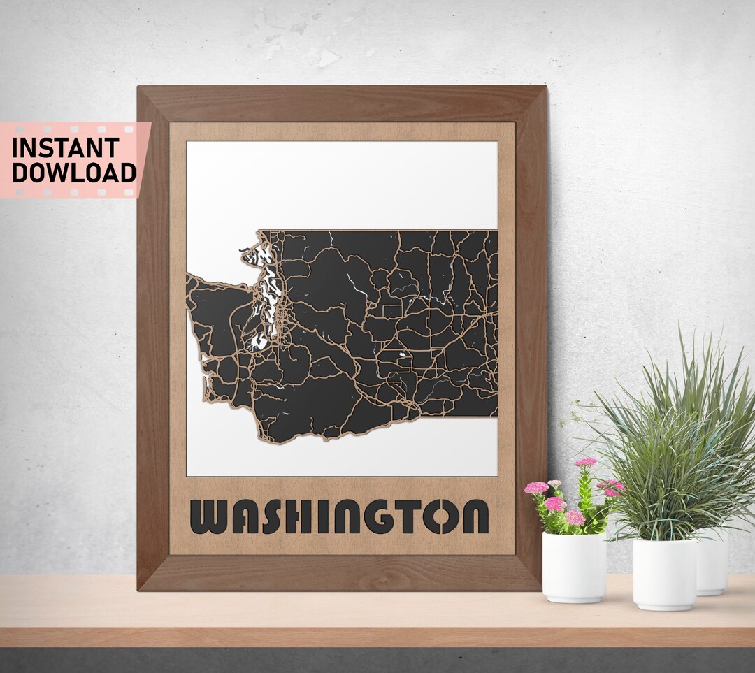 Washington Land and Roads Map File for Laser Cut Instant Download Svg ...