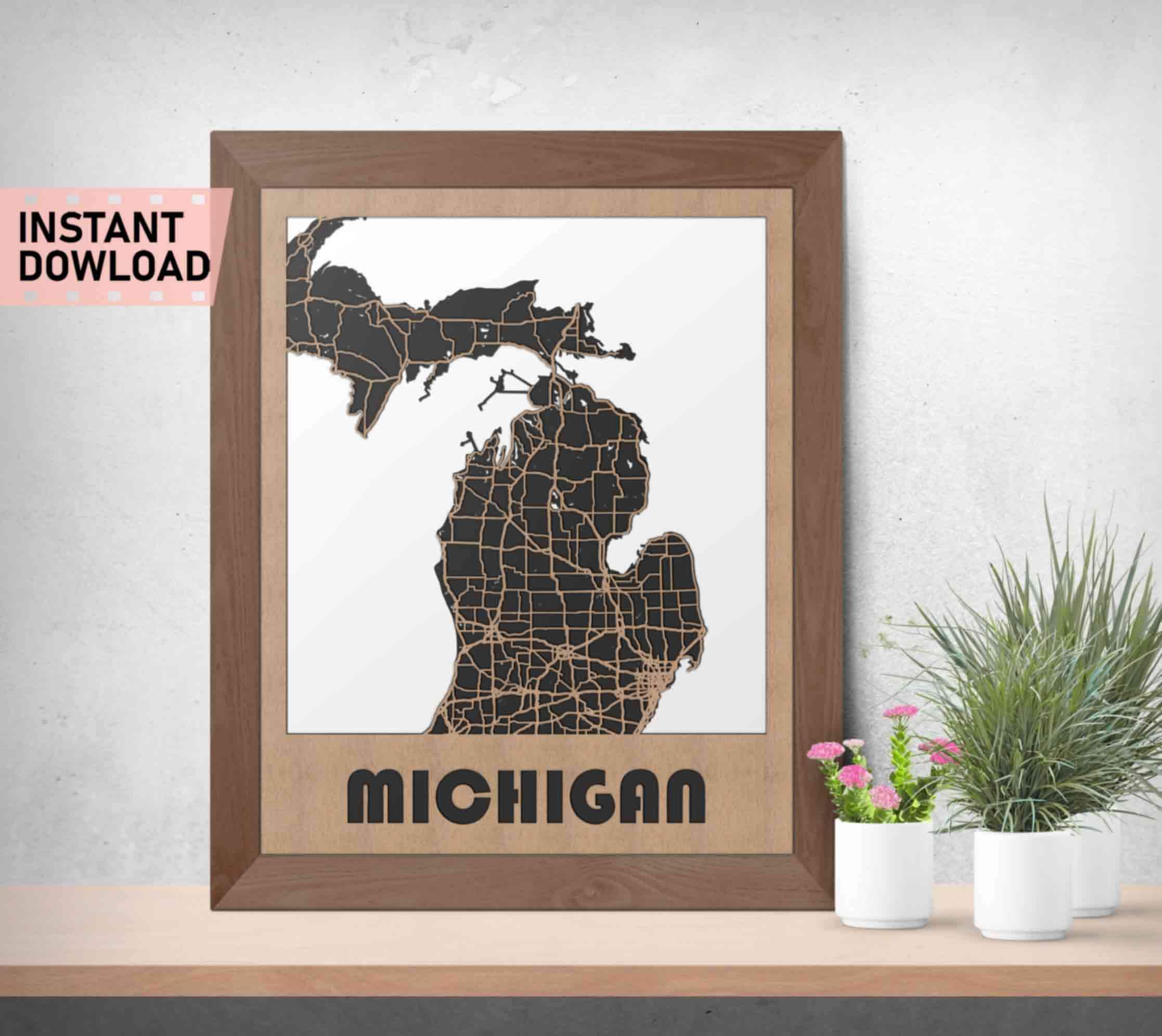 Michigan Land and Roads Map File for Laser Cut Instant Download Svg Crd ...