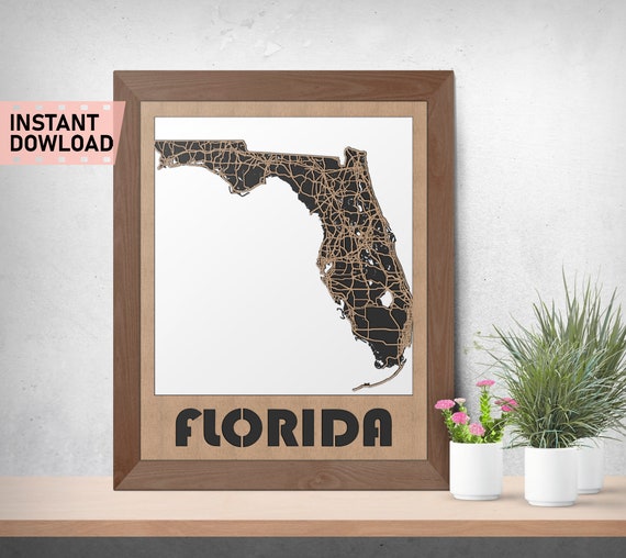 Florida Land and Roads Map File for Laser Cut Instant Download | Etsy
