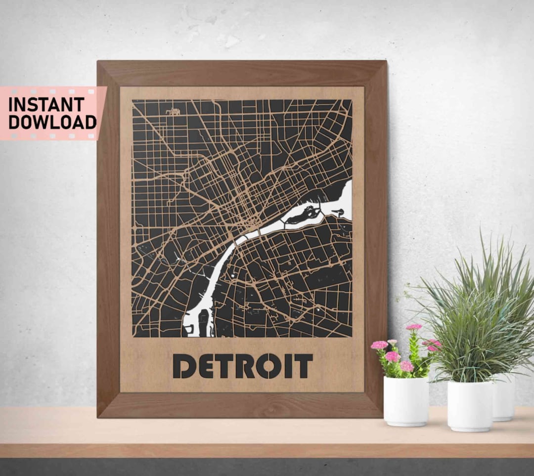 Detroit Michigan Land and Roads Map File Laser Cut Instant Download Svg ...