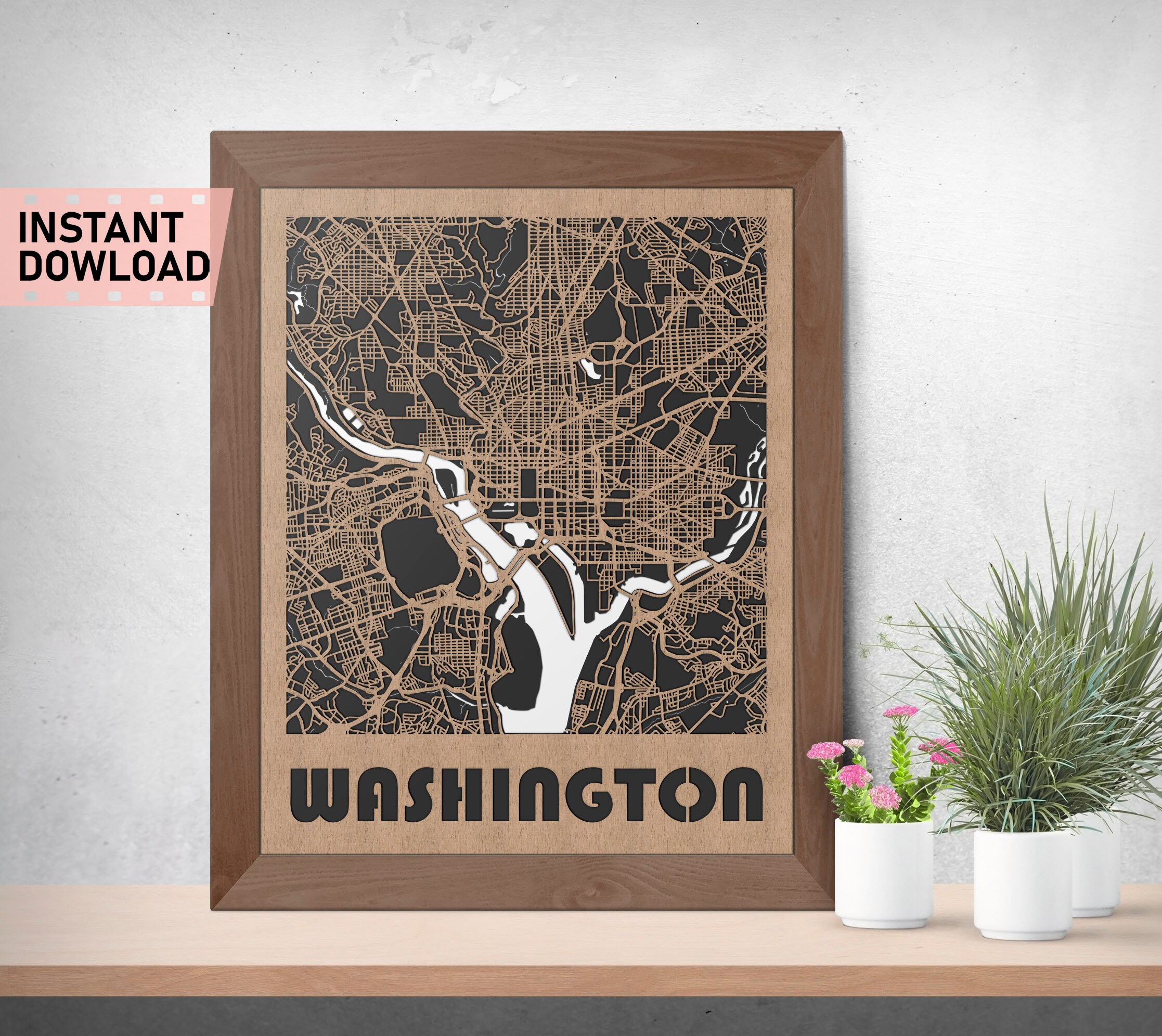Washington DC Land and Roads Map File for Laser Cut Instant Download ...