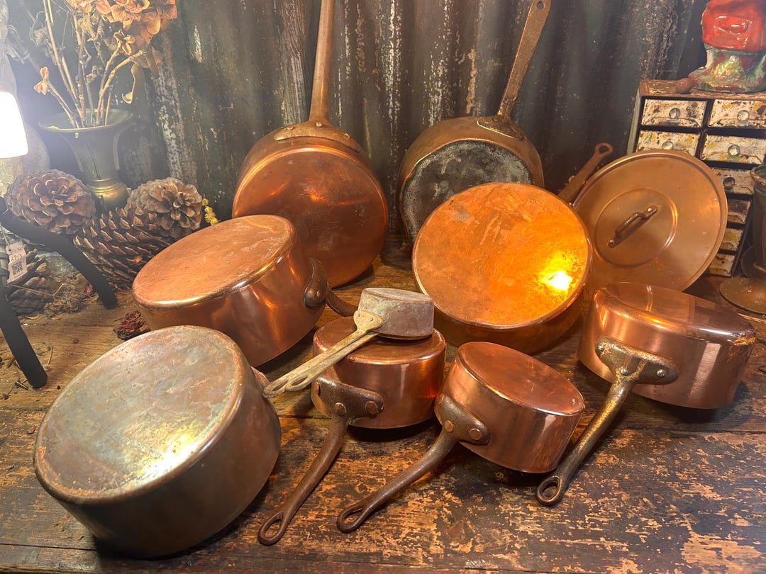 Antique Kitchen Cookware Huge Job Lot Unrestored / OLD COPPER PANS ...