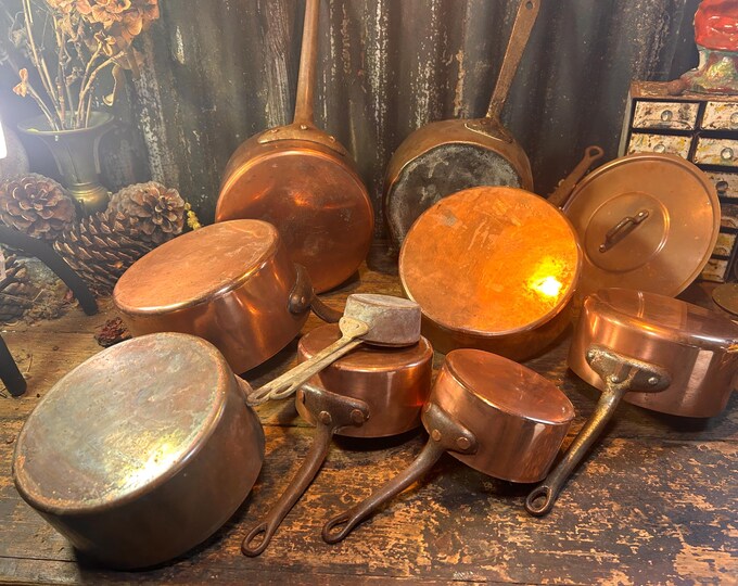Antique Kitchen Cookware Huge Job Lot Unrestored / OLD COPPER PANS ...