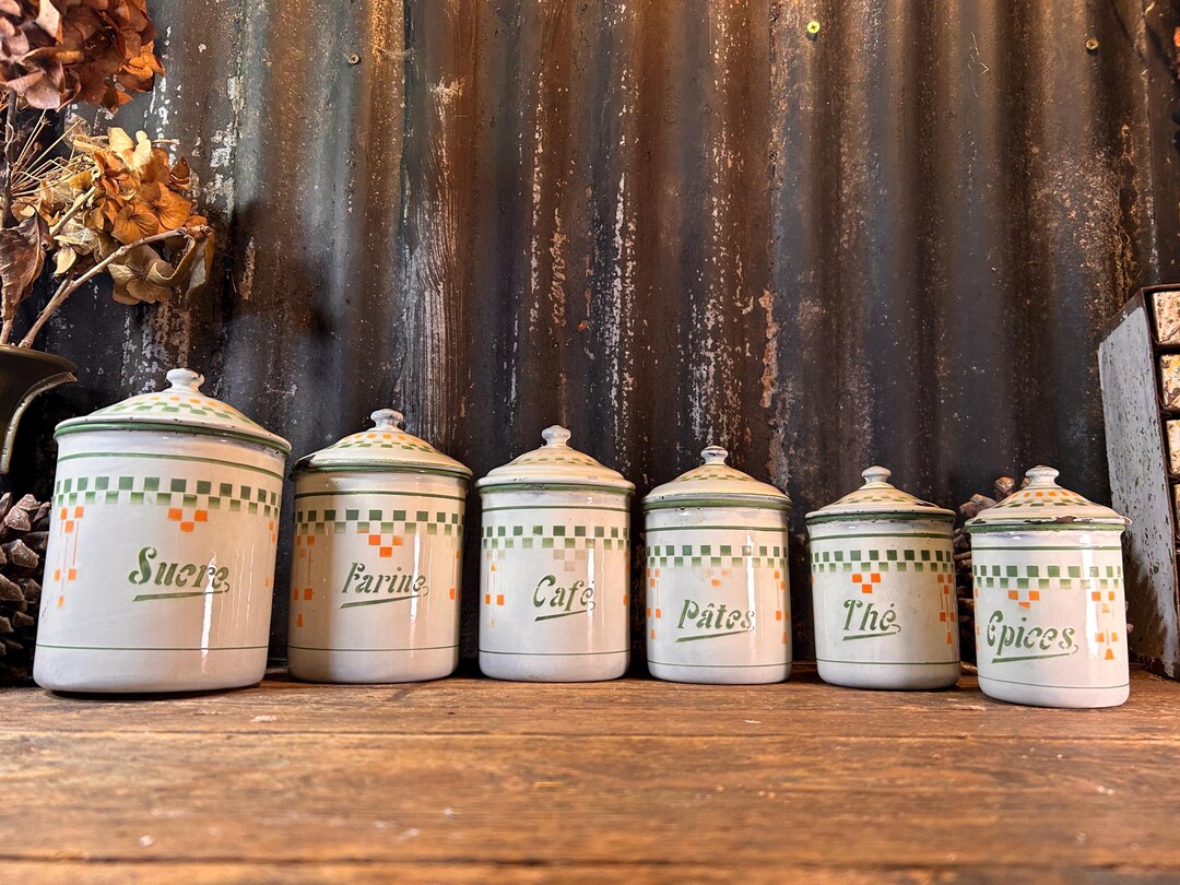 Fab Original 1930s / ENAMEL STORAGE CONTAINERS / Graduating Complete ...