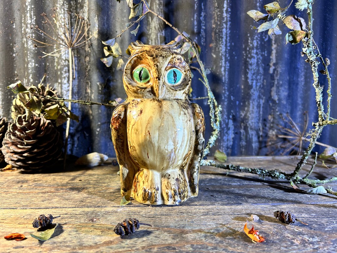 Amazing Original 1970s / REALISTIC POTTERY OWL / Hand Painted Money Box ...
