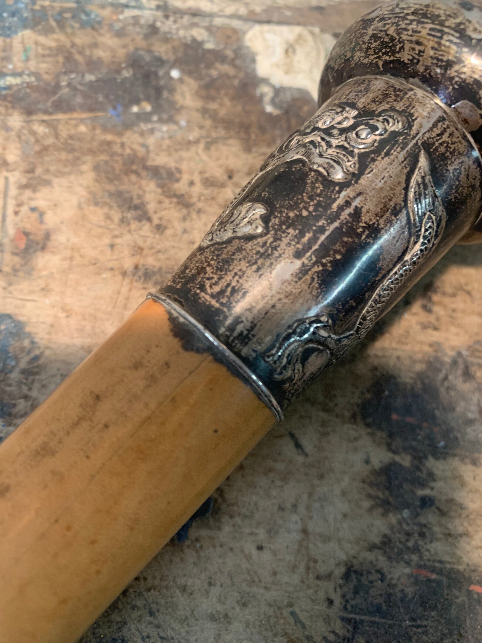 Gentlemens Chinese Walking Stick / ANTIQUE MALACCA SILVER / - Etsy