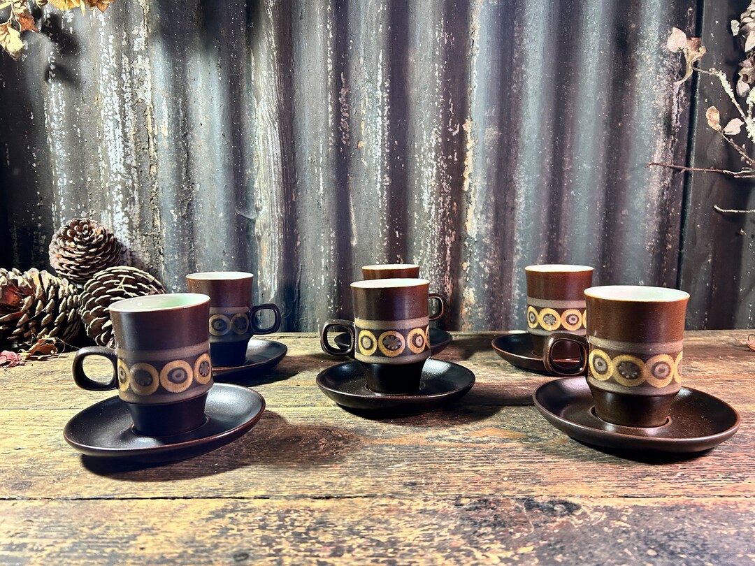 Original Denby Pottery Arabesque X6 / COFFEE CUPS SAUCERS / Gill ...