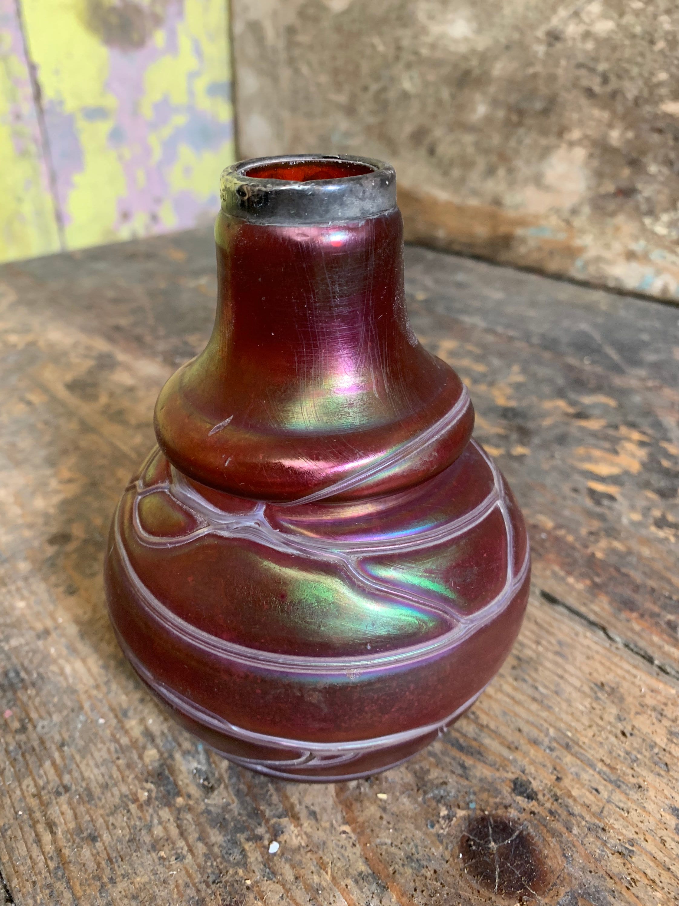 Veined Iridescent Antique / KRALIK GLASS VASE / Bohemian Art Glass ...