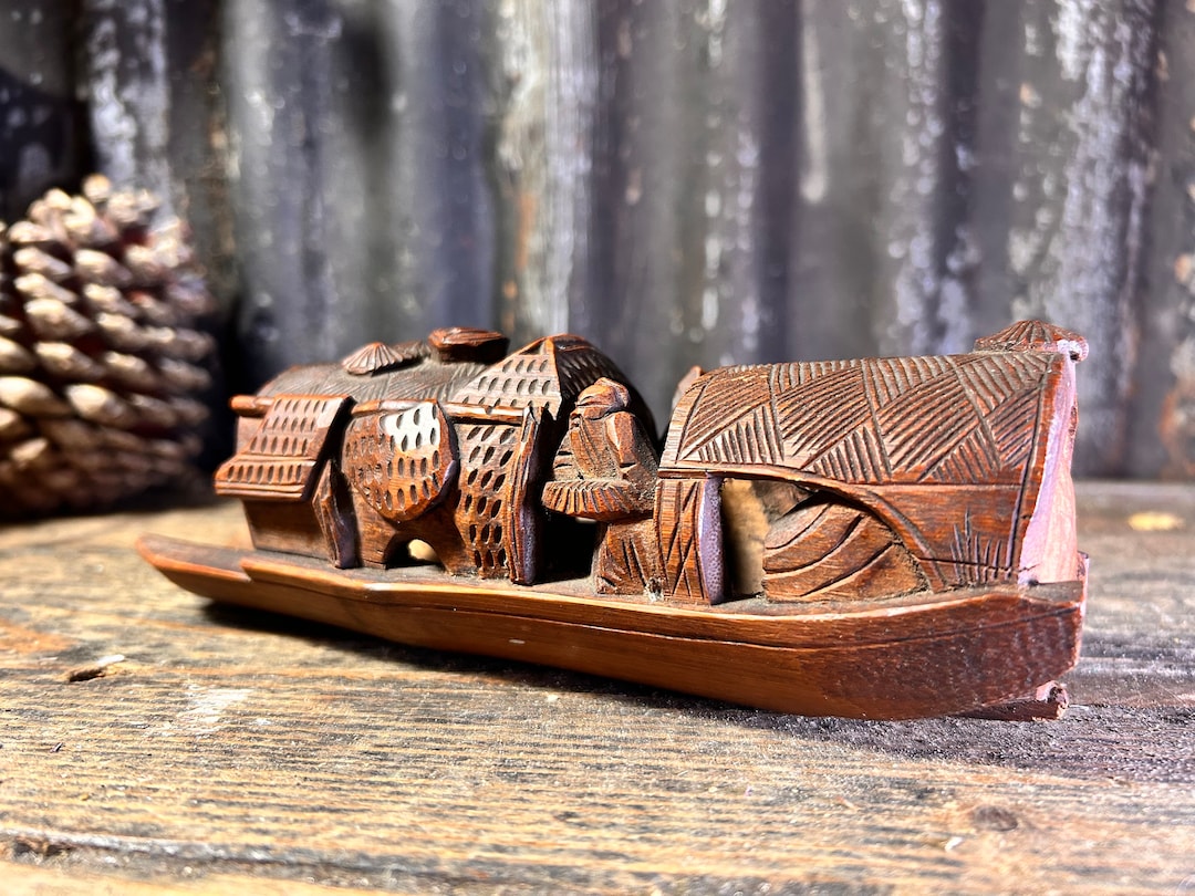 Late 19th Century Chinese / BAMBOO CARVED BOAT / Antique Brush Pot ...