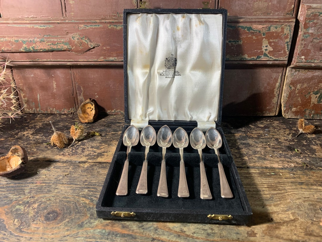 Art Deco Spoons Boxed Set X6 / ELKINGTON DESSERT SPOONS / Vintage ...