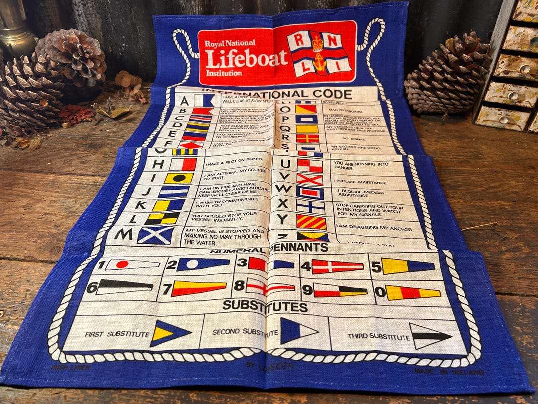 Vintage 1970s RNLI Signals Lifeboat Linen Dish Towel / TEA TOWEL ...