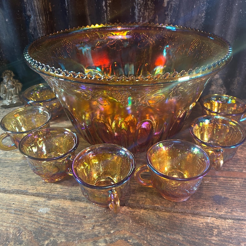 Vintage Glass Punchbowl Set - Etsy