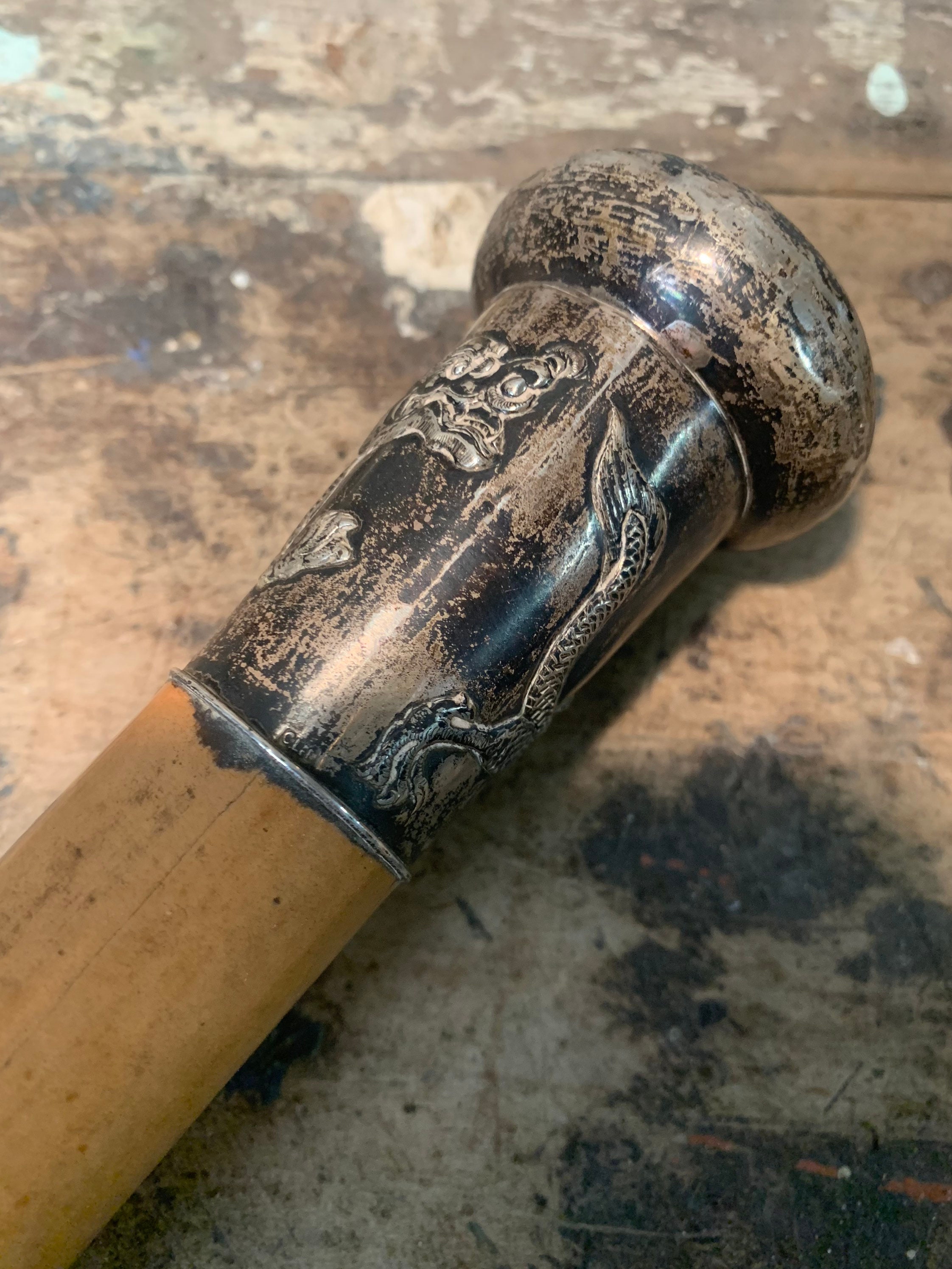 Gentlemen’s Chinese Walking Stick / ANTIQUE MALACCA SILVER / Chinese ...