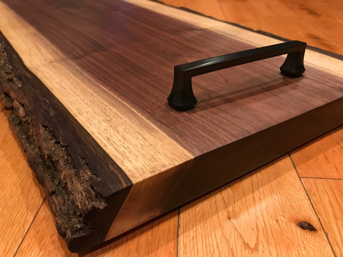 Wood Serving Tray Live Edge Black Walnut Serving Trays - Etsy