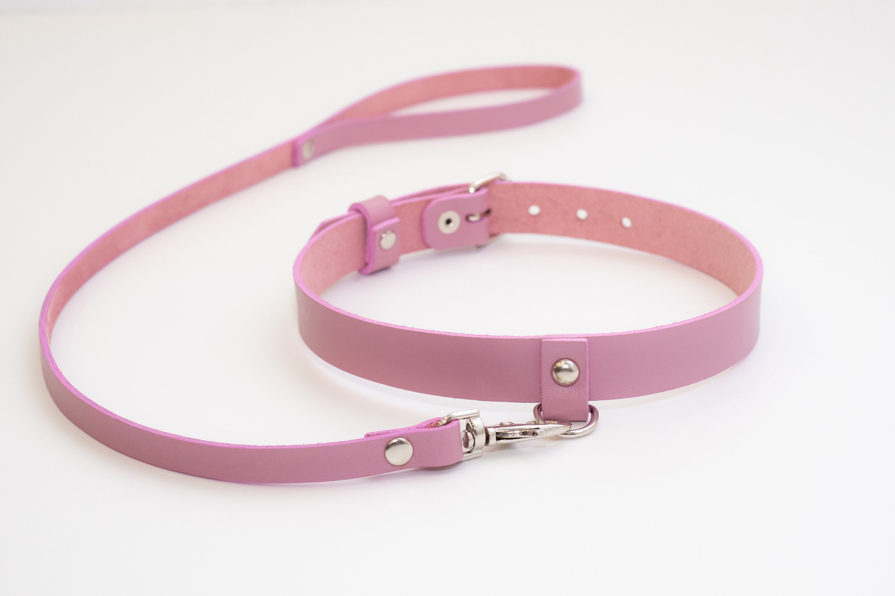 Pink Leather Bdsm Collar Leash Kitten Play Collar Set Etsy