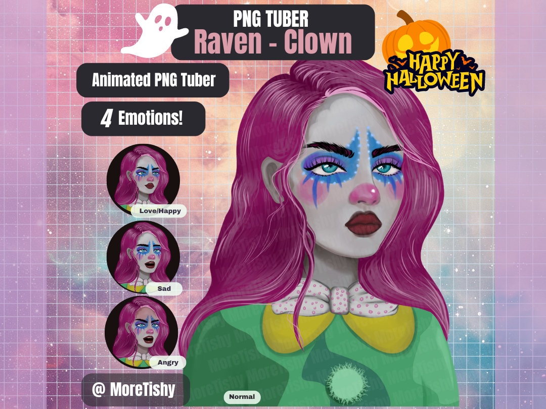 Pngtuber | Raven - Clown | Premade PNG Tuber, Girl Pngtuber Model ...