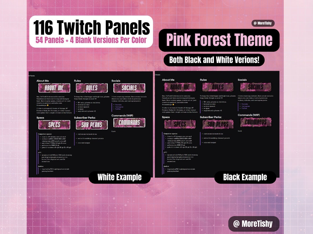 116 Twitch Panel Pack | Pink Forest Theme | Twitch Assets | Pink Forest ...