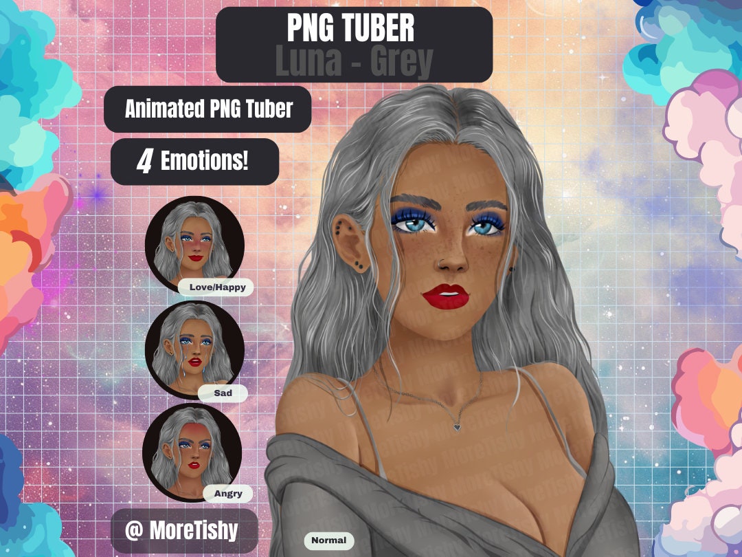 Pngtuber | Luna - Grey | Premade PNG Tuber, Girl PNG Tuber Model, Human ...